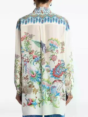 Etro Long Silk Shirt With Placed Floral Print