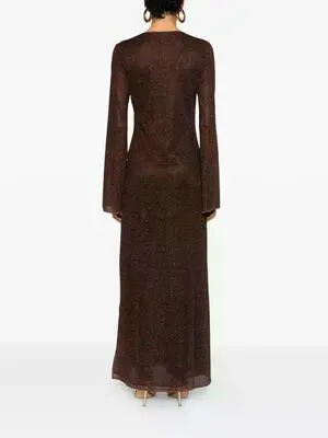 Oseree Maxi Dress With V-neck And Ring Detail - Brown