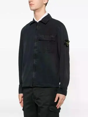 Stone Island Zip Up Shirt Jacket In Brushed Organic Cotton Canvas