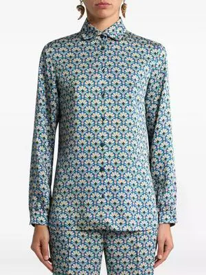 Etro Long-sleeved Twill Shirt With Micro Palm Motif