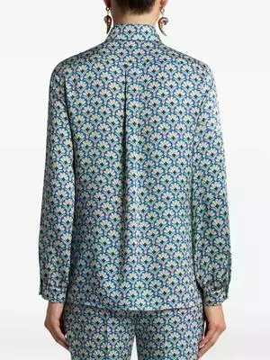 Etro Long-sleeved Twill Shirt With Micro Palm Motif