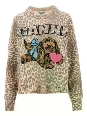 GANNI Leopard Appliqué Sweater