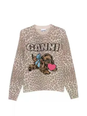 GANNI Leopard Appliqué Sweater - Neutrals