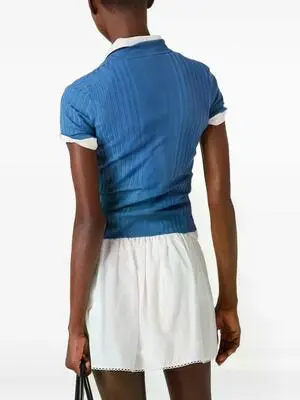 Miu Miu Ribbed Knit Logo Plaque Polo Top