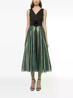 NISSA Floral Detail V-neck Midi Dress - Green