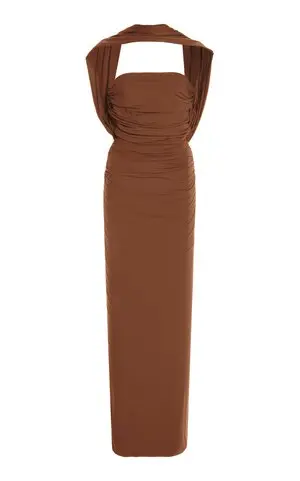 MAYGEL CORONEL Mullet Jersey Strapless Maxi Dress - Brown