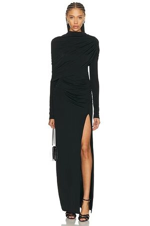 Lapointe Jersey Asymmetrical Shawl Draped Gown - Black