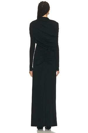 Lapointe Jersey Asymmetrical Shawl Draped Gown - Black