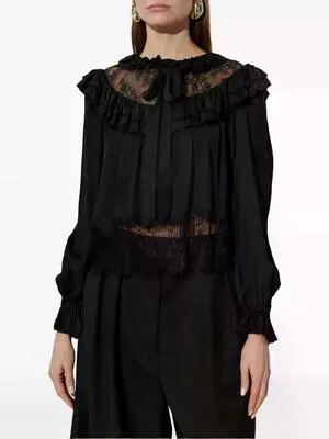 SELF-PORTRAIT Lace Trimmed Ruffled Blouse