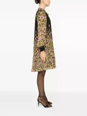 NISSA Pleated Floral Print Mini Dress
