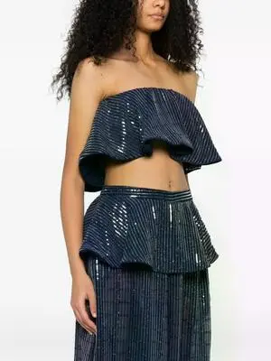 ADRIANA DEGREAS Sequin Embellished Strapless Cropped Top