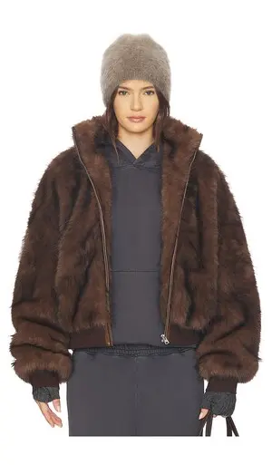 MARRKNULL Hooded Faux Fur Jacket - Brown