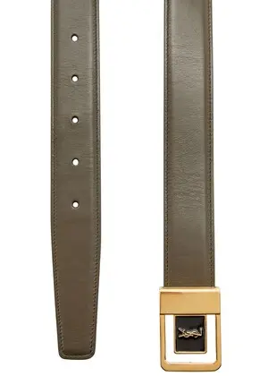 Saint Laurent Logo Plaque Leather Belt - Green