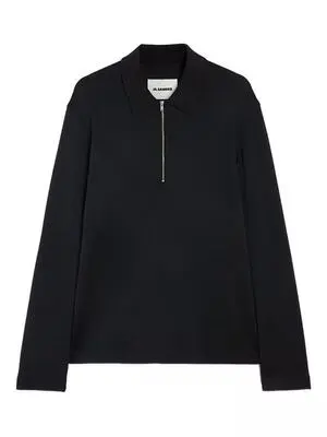 JIL SANDER Long-sleeves Zip-up Polo T-shirt - Black