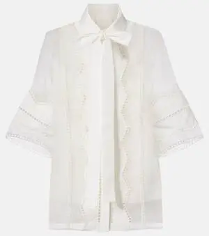 Elie Saab Tie-neck Cotton And Silk-blend Blouse In Powder