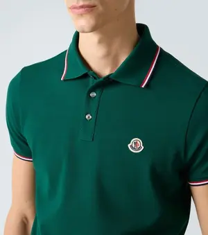 Moncler Logo Cotton Pique Polo Shirt - Green
