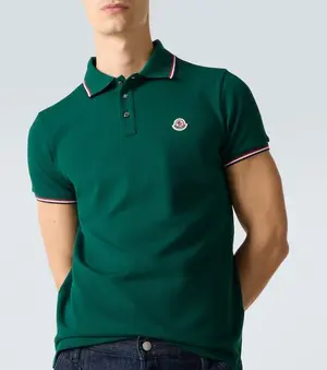 Moncler Logo Cotton Pique Polo Shirt - Green