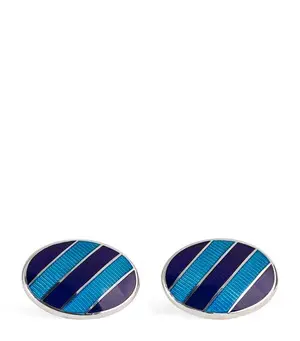 DEAKIN & FRANCIS Sterling Silver Denim Enamel Cufflinks - Blue
