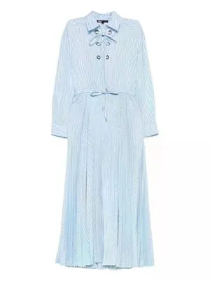Maje Pleated Maxi Shirt Dress With Lace-up Detail - Blue