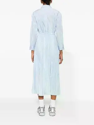 Maje Pleated Maxi Shirt Dress With Lace-up Detail - Blue