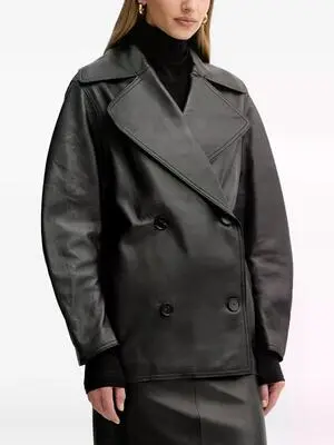 Liviana Conti Double-breasted Leather Coat - Black