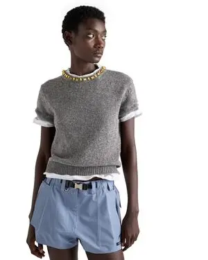 Prada Wool And Cashmere Crew-neck Sweater With Jewel Embellishment