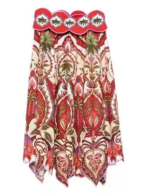 Farm Rio Scalloped Printed Midi Skirt