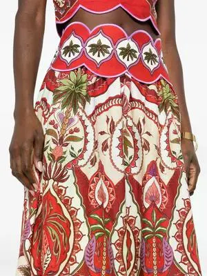 Farm Rio Scalloped Printed Midi Skirt