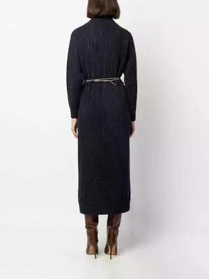 Peserico Virgin Wool Blend Metallic Thread Tricot Midi Dress