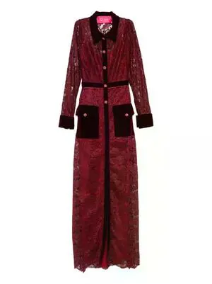 MIAU BY CLARA ROTESCU Maxi Dress With Lace Overlay And Velvet Detailing - Red