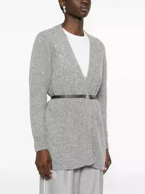 Peserico Sequin-embellished Belted Alpaca Wool-blend Cardigan