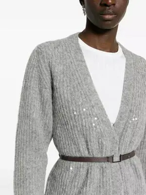 Peserico Sequin-embellished Belted Alpaca Wool-blend Cardigan