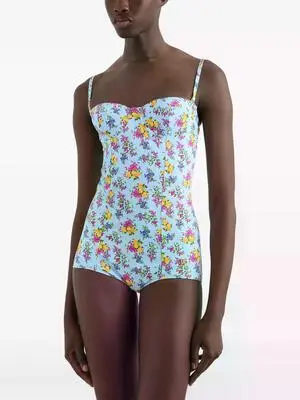 Dolce & Gabbana Floral Print One-piece Swimsuit - Blue