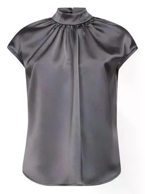 BLANCA VITA Gathered Stand-collar Top With Cap Sleeves