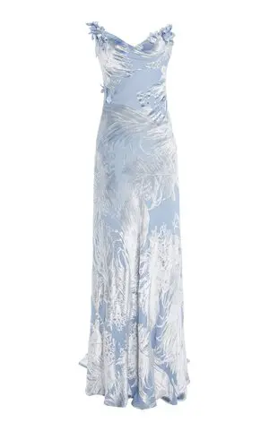 Oscar De La Renta Draped Devoré Velvet Gown - Light Blue