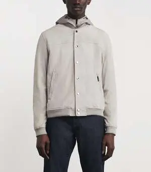 MOORER Suede Hybrid Bomber Jacket With Detachable Hood - Beige