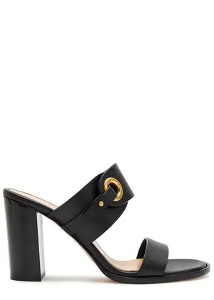 GIANVITO ROSSI Belted Leather Block Heel Sandals - Black