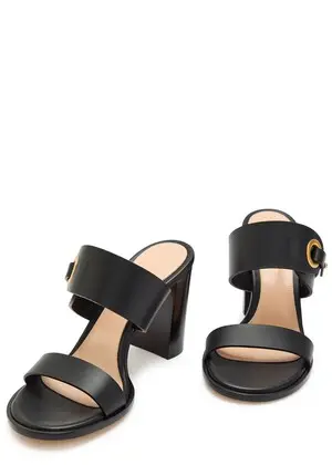 GIANVITO ROSSI Belted Leather Block Heel Sandals - Black