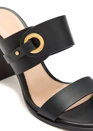 GIANVITO ROSSI Belted Leather Block Heel Sandals - Black