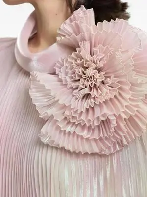 GEMY MAALOUF Pleated Maxi Dress With Flower Detail - Pink