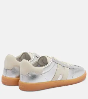 Hogan Metallic Leather Sneakers - Silver