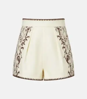 ALEMAIS Printed Linen And Cotton Shorts - Beige