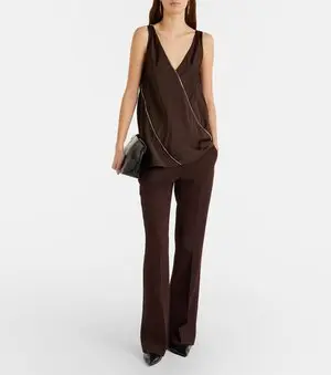 JIL SANDER Embellished Satin V-neck Top