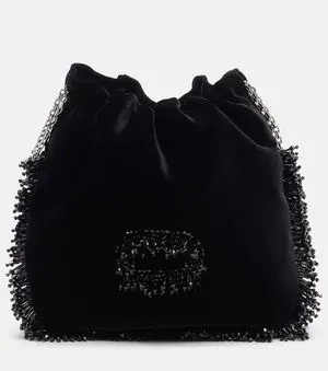 ROGER VIVIER Pilgrim Mini Beaded Velvet Bucket Bag - Black