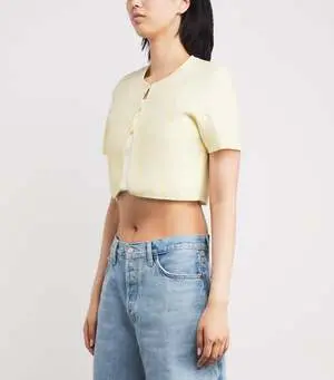 Maje Jacquard Cropped Cardigan - Yellow