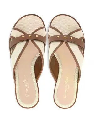 GIANVITO ROSSI Beige Crossover Strap Studded Flat Sandals