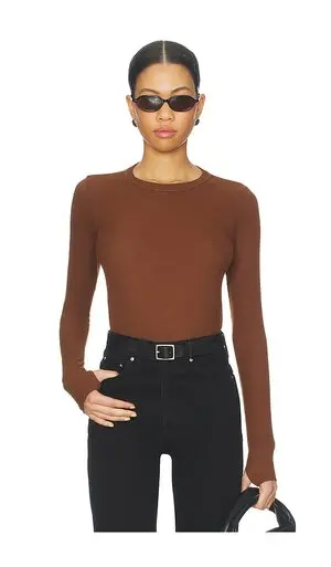 Michael Lauren Longsleeve Fitted Top - Cognac