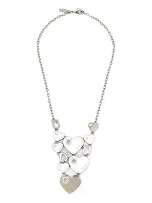 FERRAGAMO Tone Crystal Embellished Heart Necklace - Silver