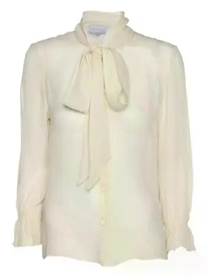 Luisa Beccaria Silk Blouse With Scarf Neck - Neutrals