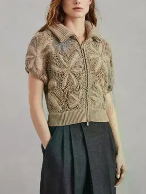 Brunello Cucinelli Cashmere Crochet Knit Cardigan